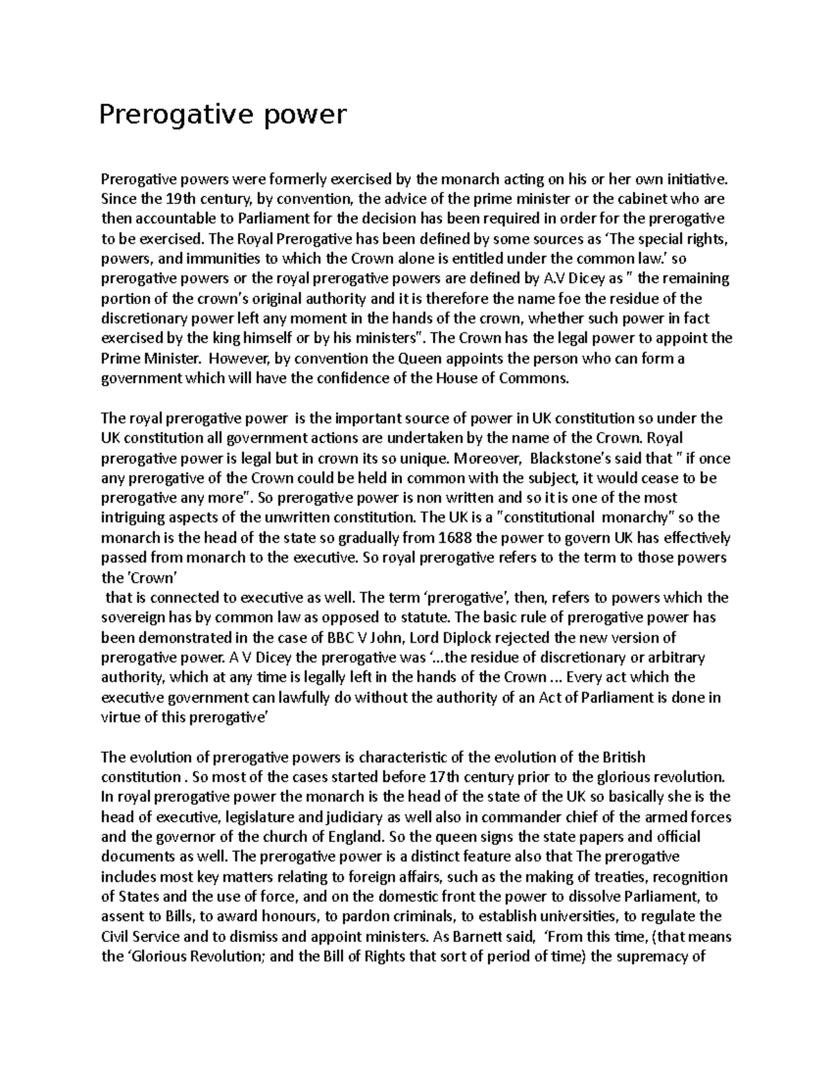 Prerogative powers - Important - Prerogative power Prerogative powers ...