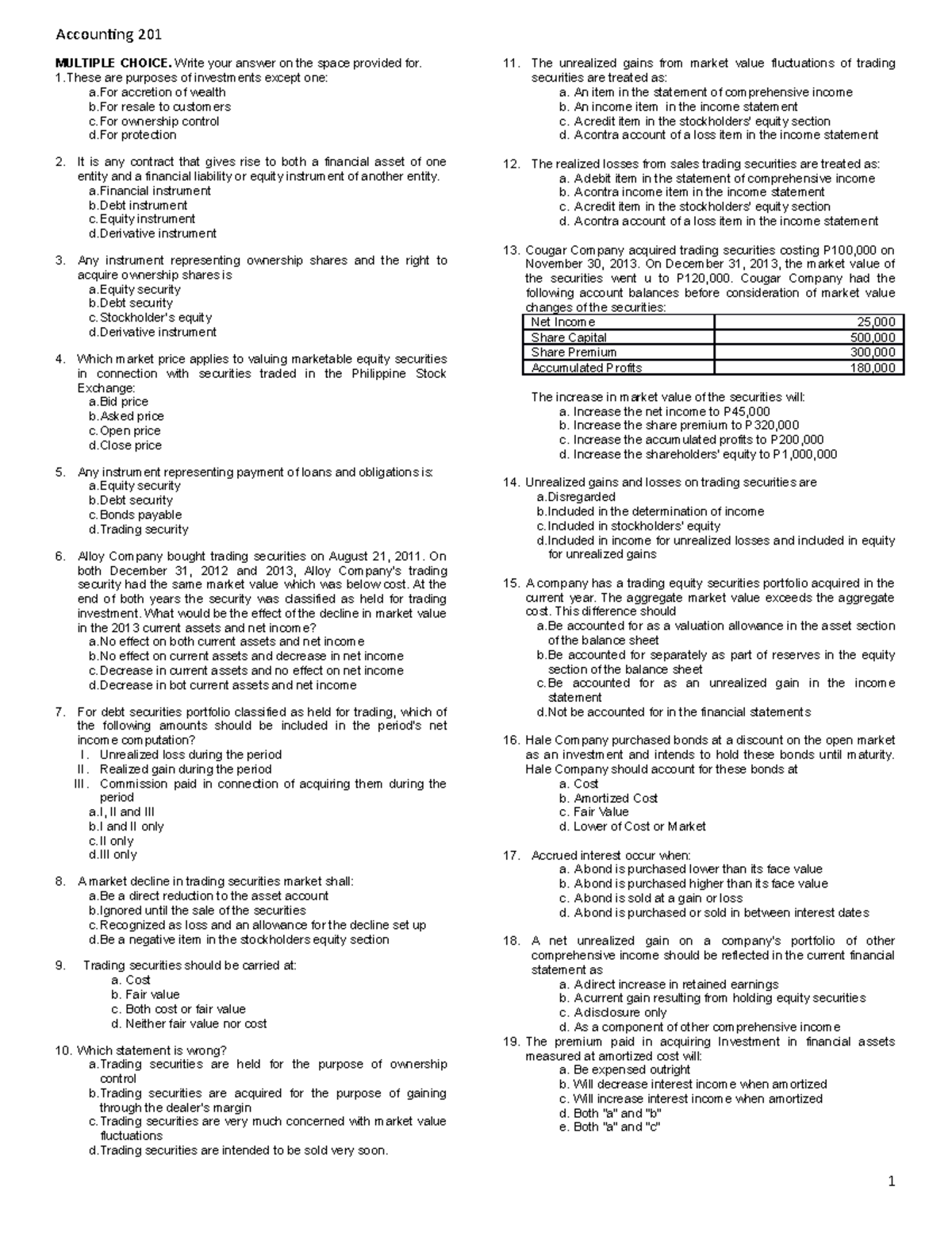Sample/practice exam 18 September 2018, questions - Accounting 201 ...