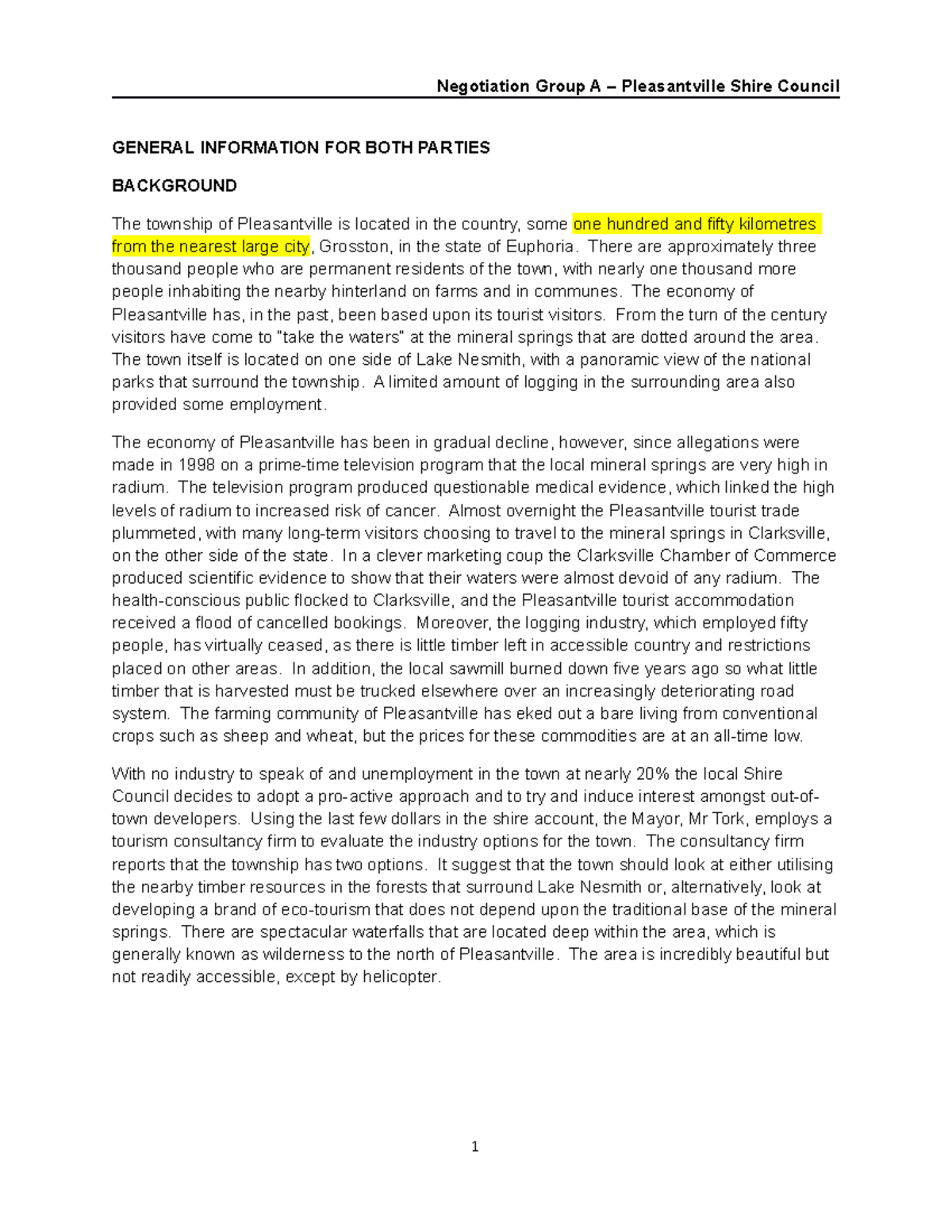 Group A - Pleasantville Shire Council - Negotiation Group A ...