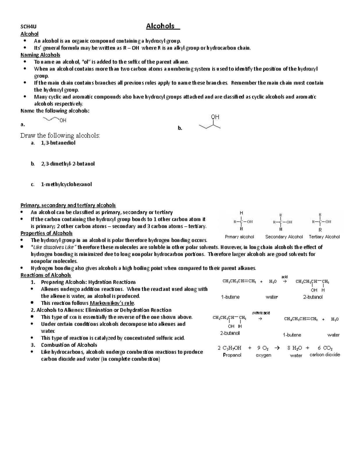 08 - Handout - Functional Groups - SCH4U Alcohols Alcohol An alcohol is ...