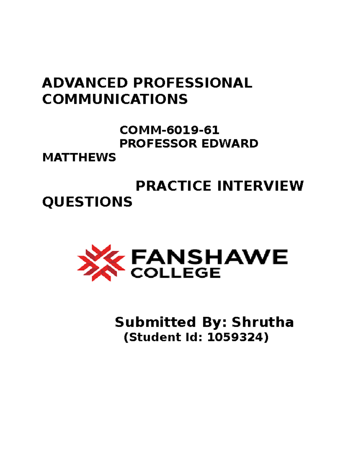 Assignment No 4 - Practice Interview Questions - ADVANCED PROFESSIONAL ...