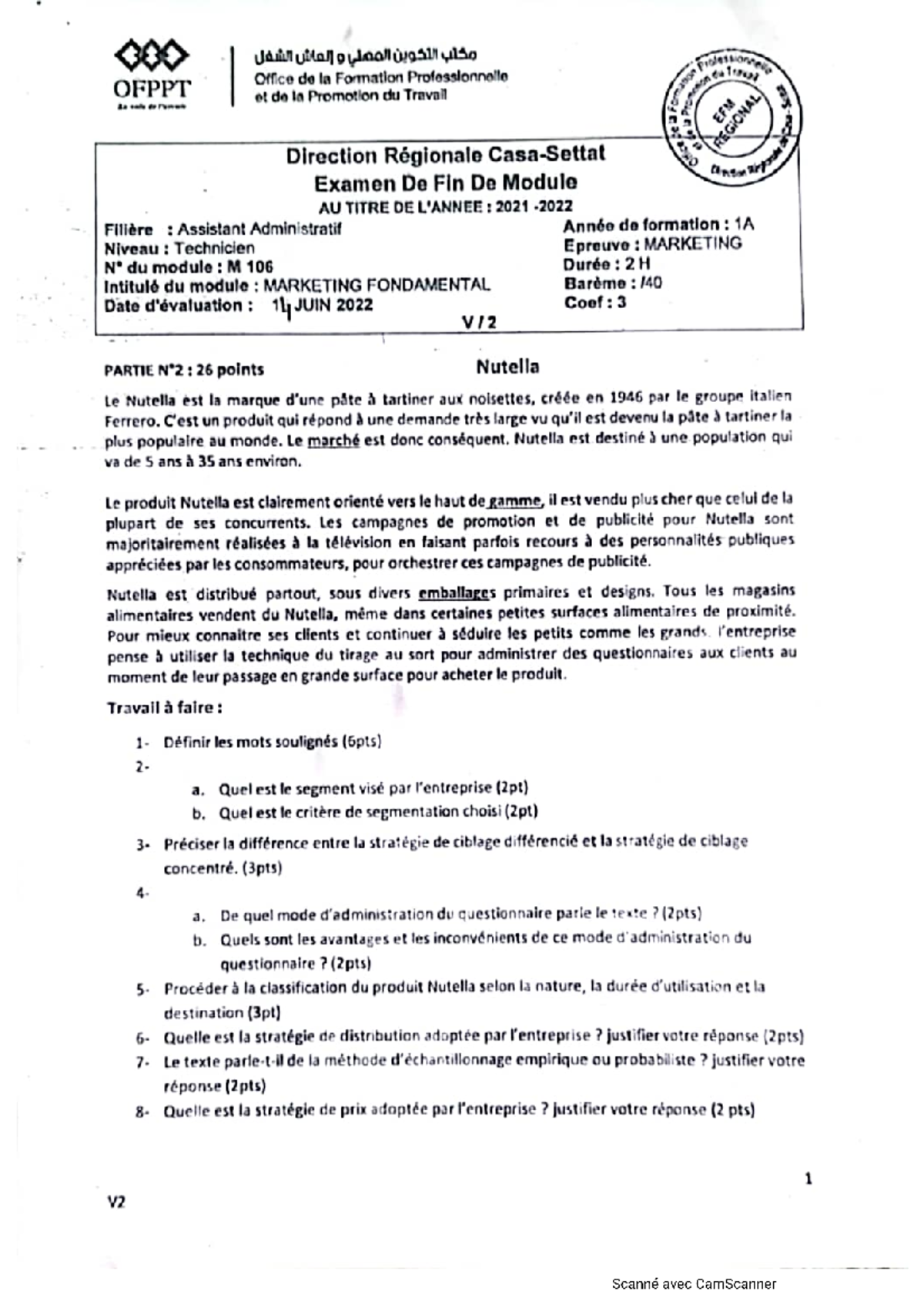 Efm régional marketing 2022 Niveau AA Casa settat 061524 - ofppt maroc - TSESA - Studocu