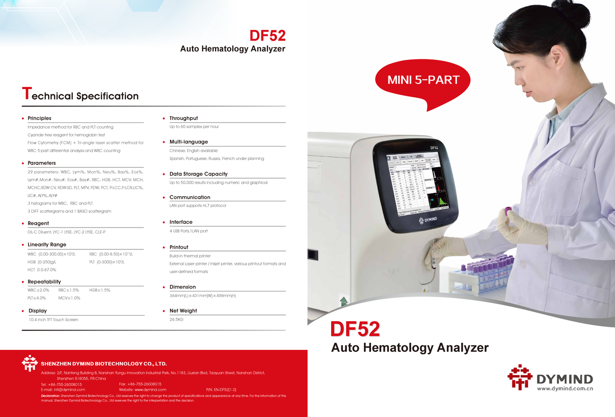 DF52 - Hematología - Auto Hematology Analyzer DF52DF dymind.com Auto Hematology Analyzer DF ...