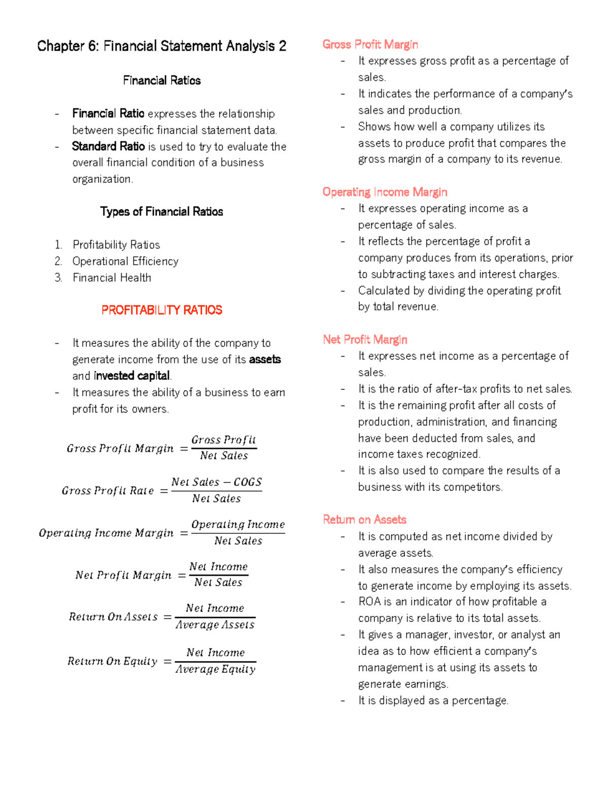 Chapter 6 FS Analysis 2 Reviewer - Chapter 6: Financial Statement ...