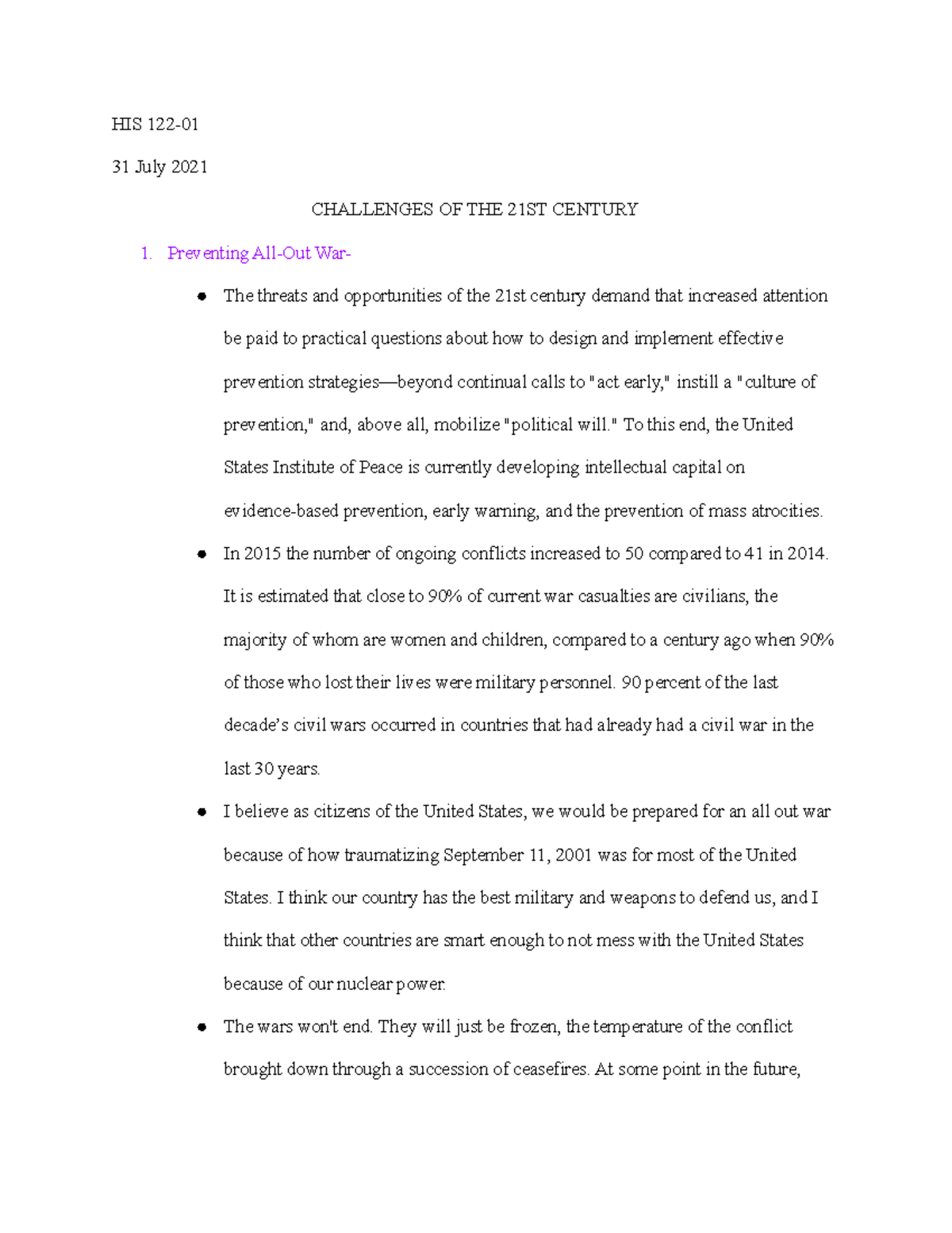 Module 5 Assignment 2 - HIS 122- 31 July 2021 CHALLENGES OF THE 21ST ...
