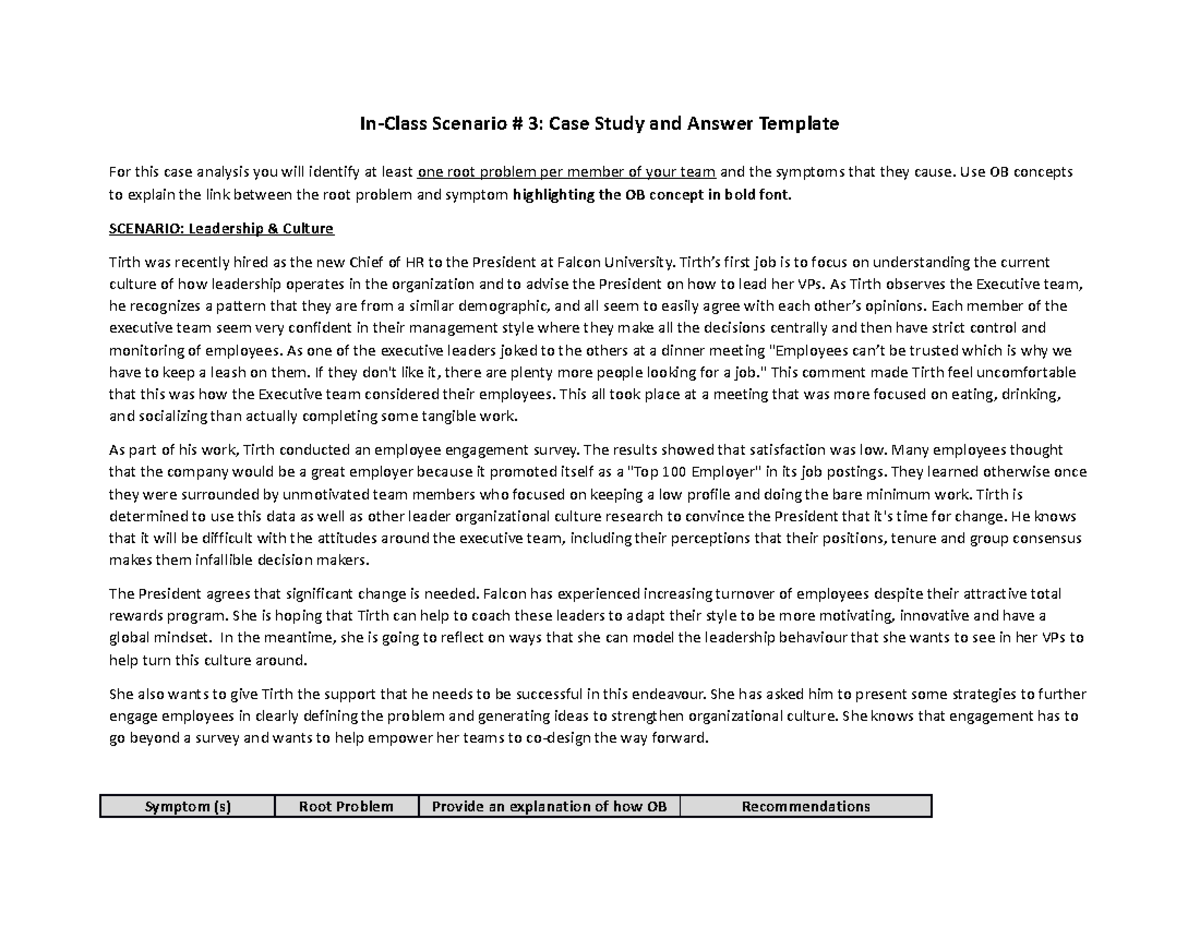 Scenario 3 Case & Answer - In-Class Scenario # 3: Case Study and Answer ...