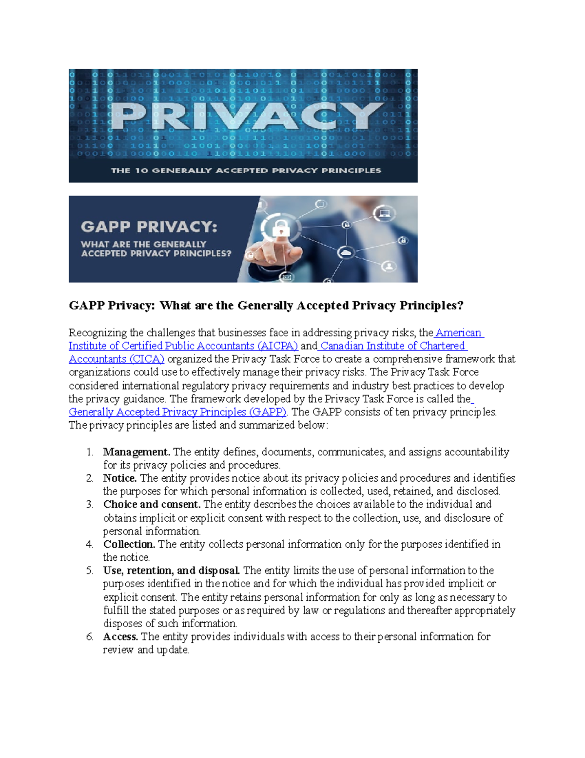 The 10 Generally Accepted Privacy Principles - GAAP - GAPP Privacy ...