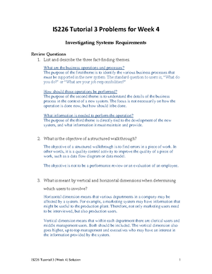 IS226 Tutorial 4 - List the six activities of systems analysis. Gather ...