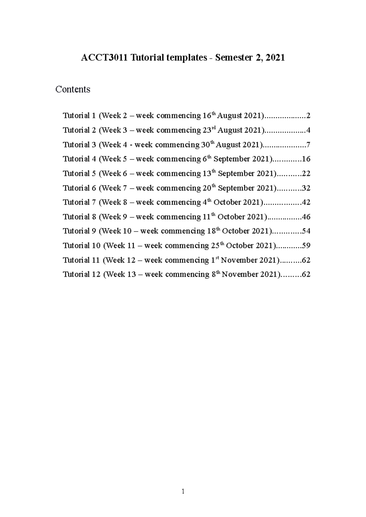 Sem 2 2021 Tutorial Templates - Contents ACCT3011 Tutorial templates ...