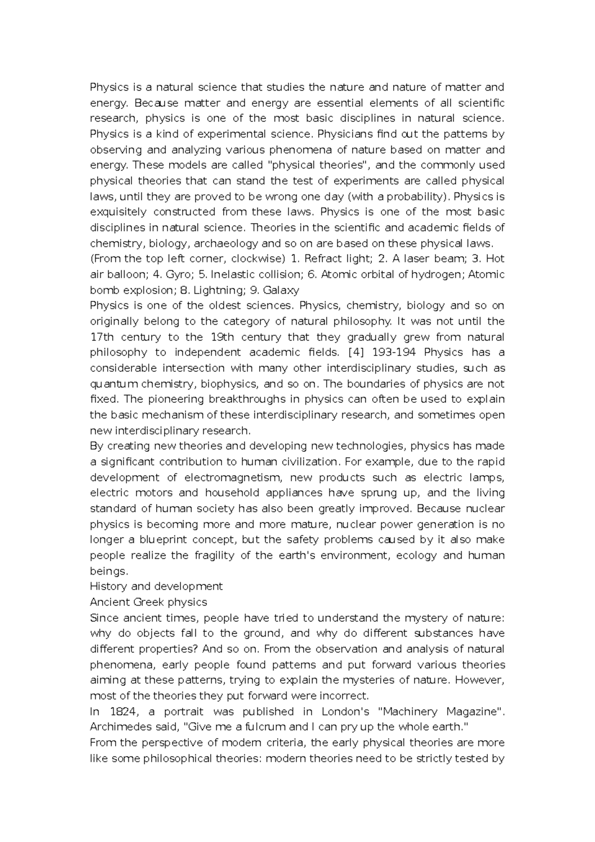 PHYS 114- Physics notes - Physics is a natural science that studies the ...