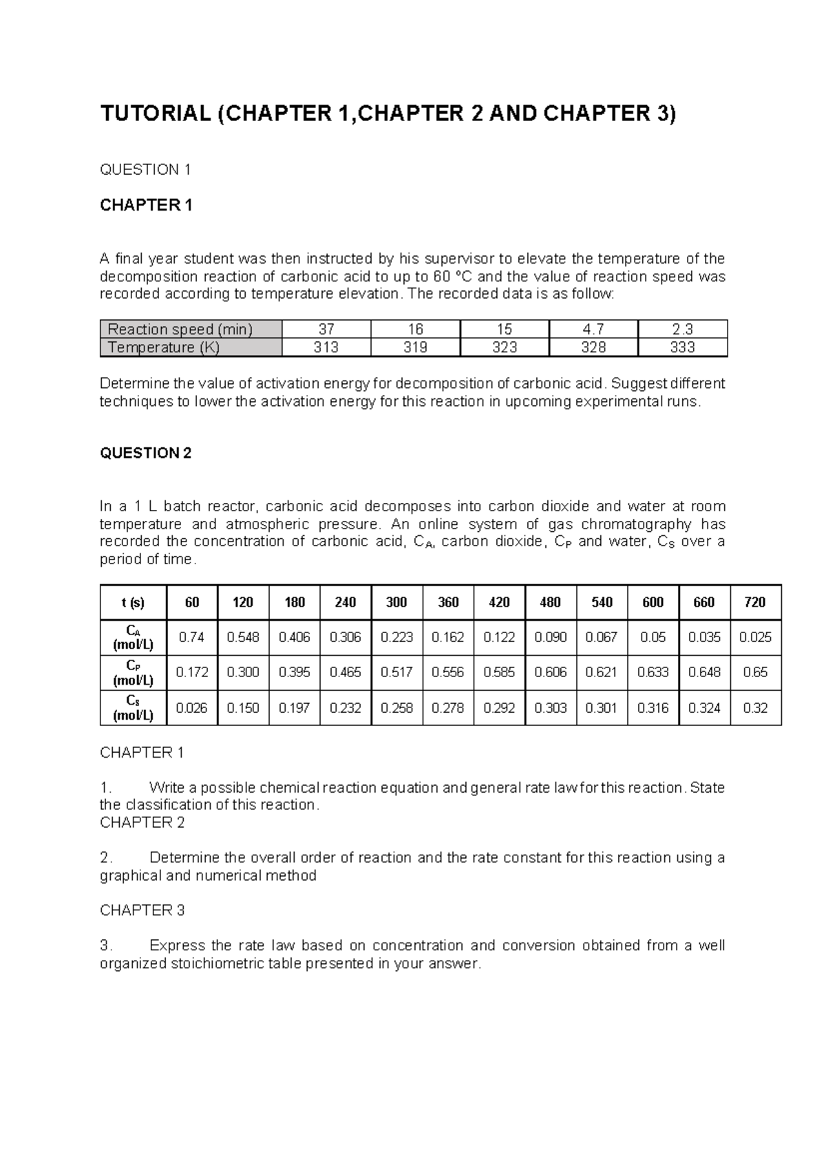 Tutorial CHE 502 - TUTORIAL (CHAPTER 1,CHAPTER 2 AND CHAPTER 3 ...