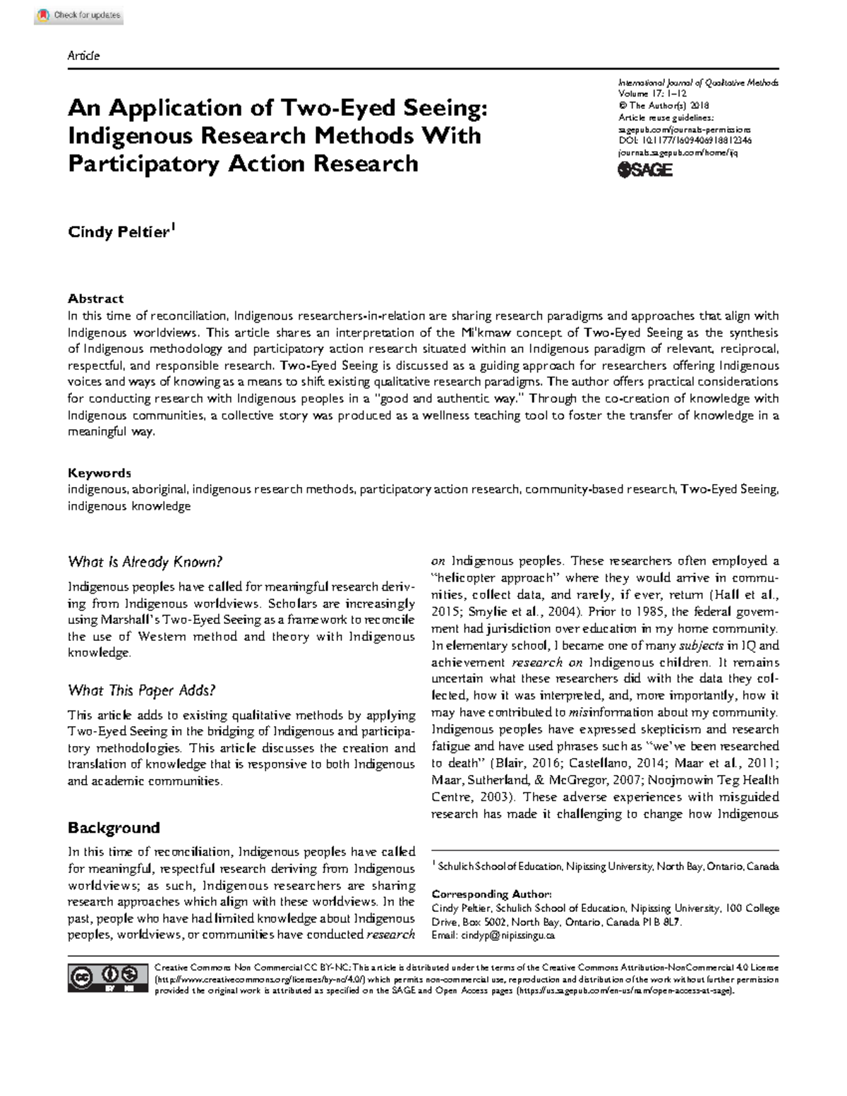 An Application of Two Eyed Seeing Indige - Article An Application of ...