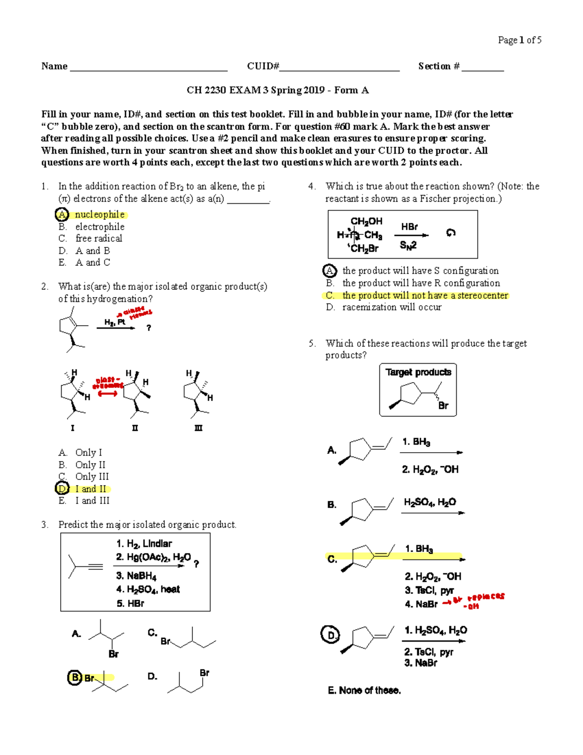 Exam 3 Spring 2019 - Practice - Name ______________________________ CUID ...