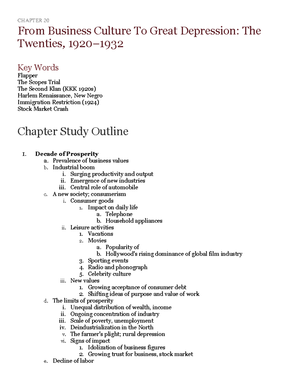 Chapter 20 Outline - quiz - CHAPTER 20 From Business Culture To Great ...