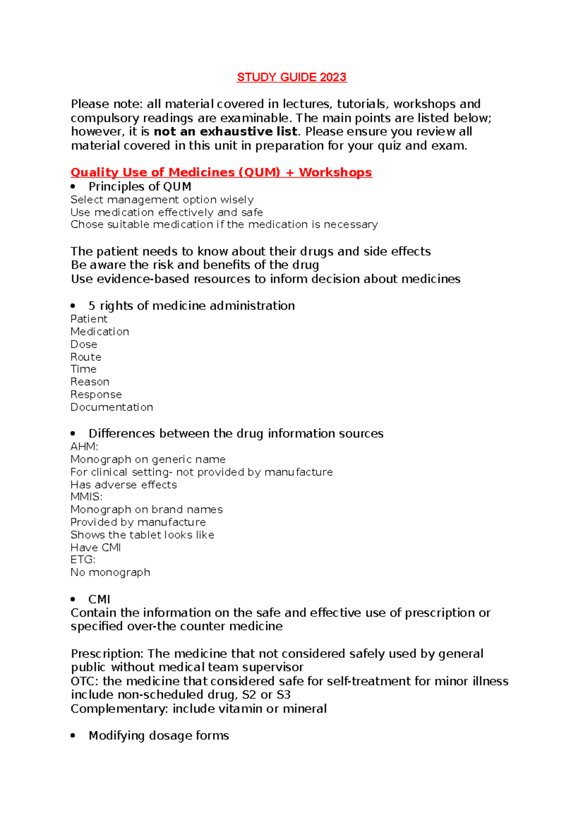 Study Guide 2023 - STUDY GUIDE 2023 Please note: all material covered in lectures, tutorials ...