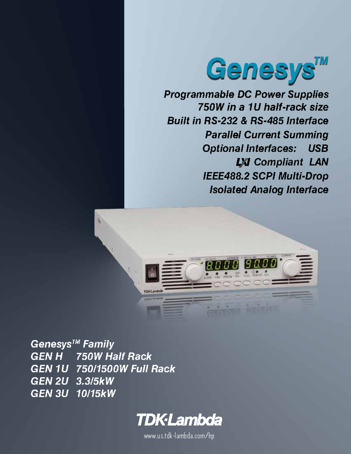 Genesys 1u-half-rack - Programmable DC Power Supplies 750W in a 1U half ...