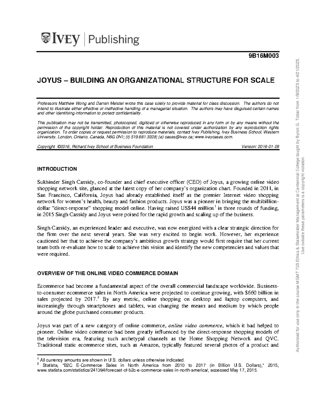 Joyus - Building an Organizational Structure for Scale - 9B16M JOYUS – BUILDING AN ...