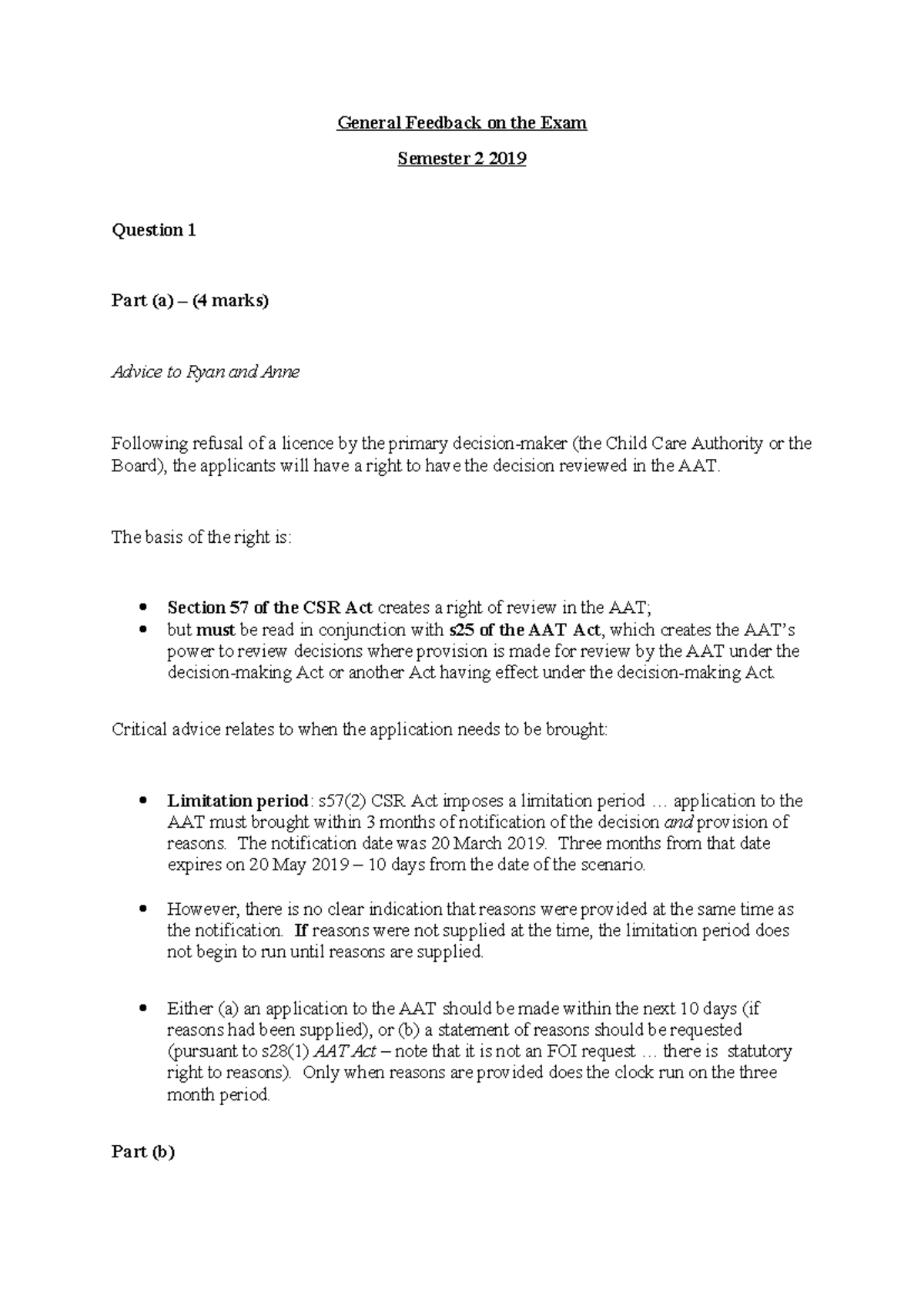 2019 exam feedback - General Feedback on the Exam Semester 2 2019 ...