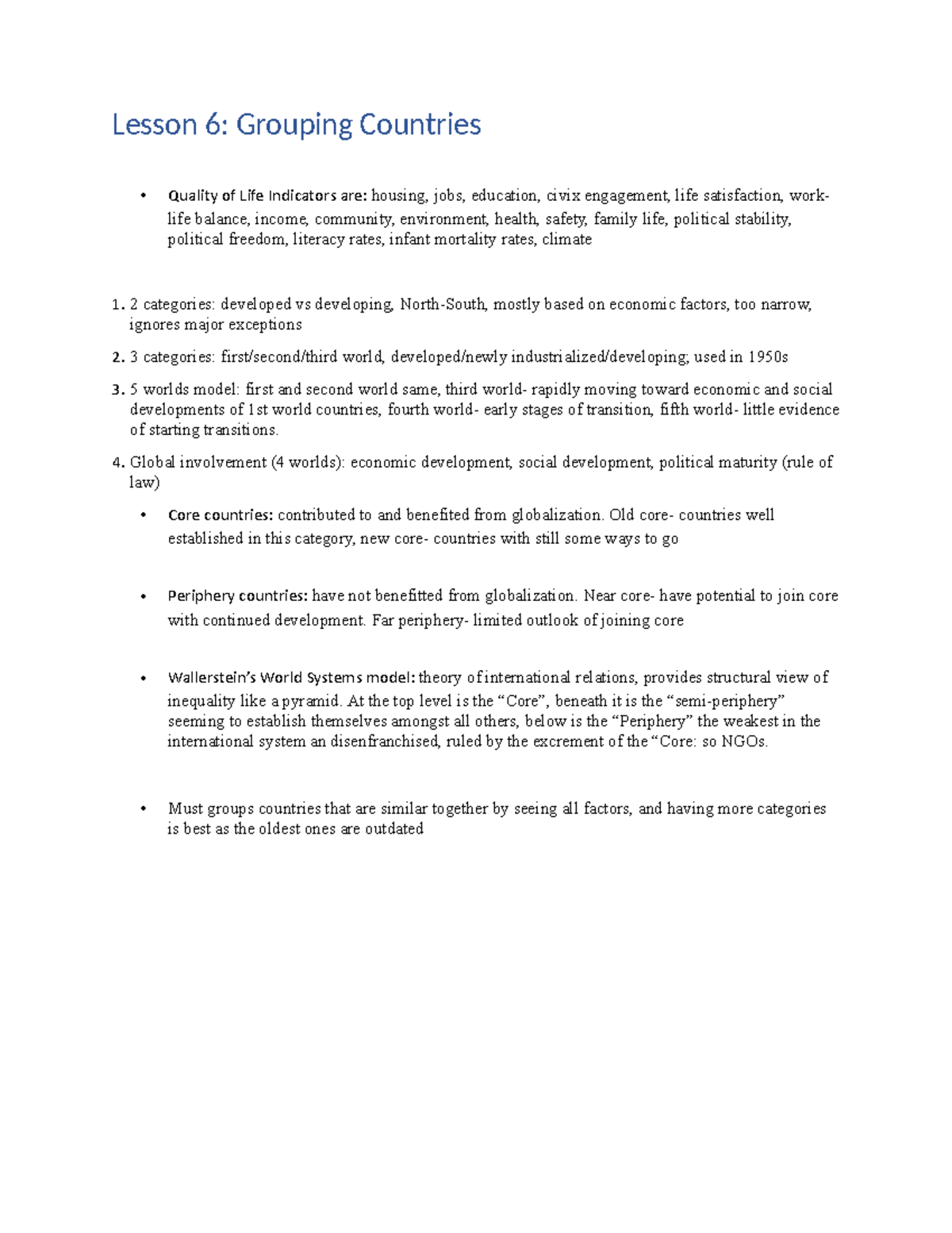 CGW U1L6 Notes - Lesson 6: Grouping Countries Quality of Life ...