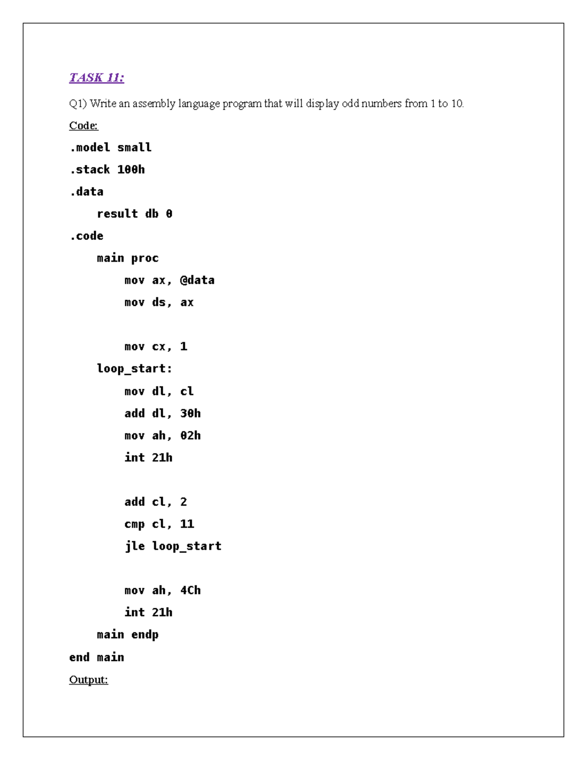 COAL L A - coal assingment - TASK 11: Q1) Write an assembly language ...
