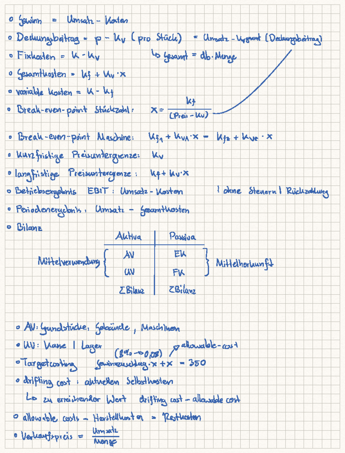 BWL Berechnungen - kleine Zusammenfassung wichtiger Formeln und ...