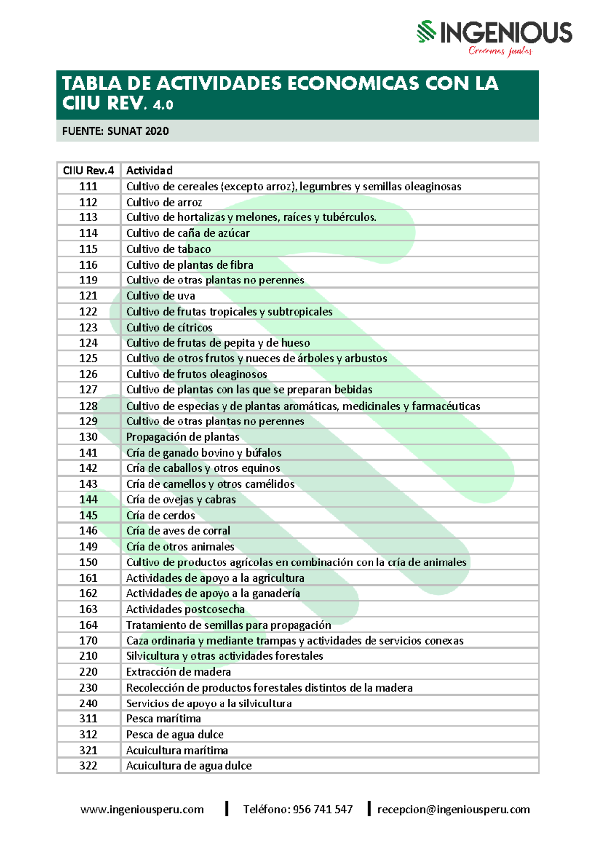 IP Actividades-Economicas - TABLA DE ACTIVIDADES ECONOMICAS CON LA CIIU REV. 4. FUENTE: SUNAT ...