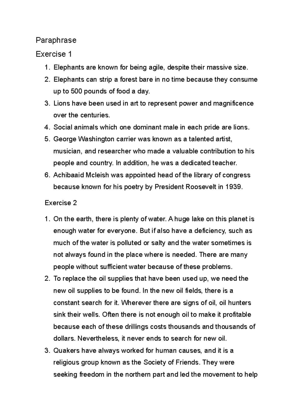 Paraphrase - this exercise easy to understand - Paraphrase Exercise 1 ...