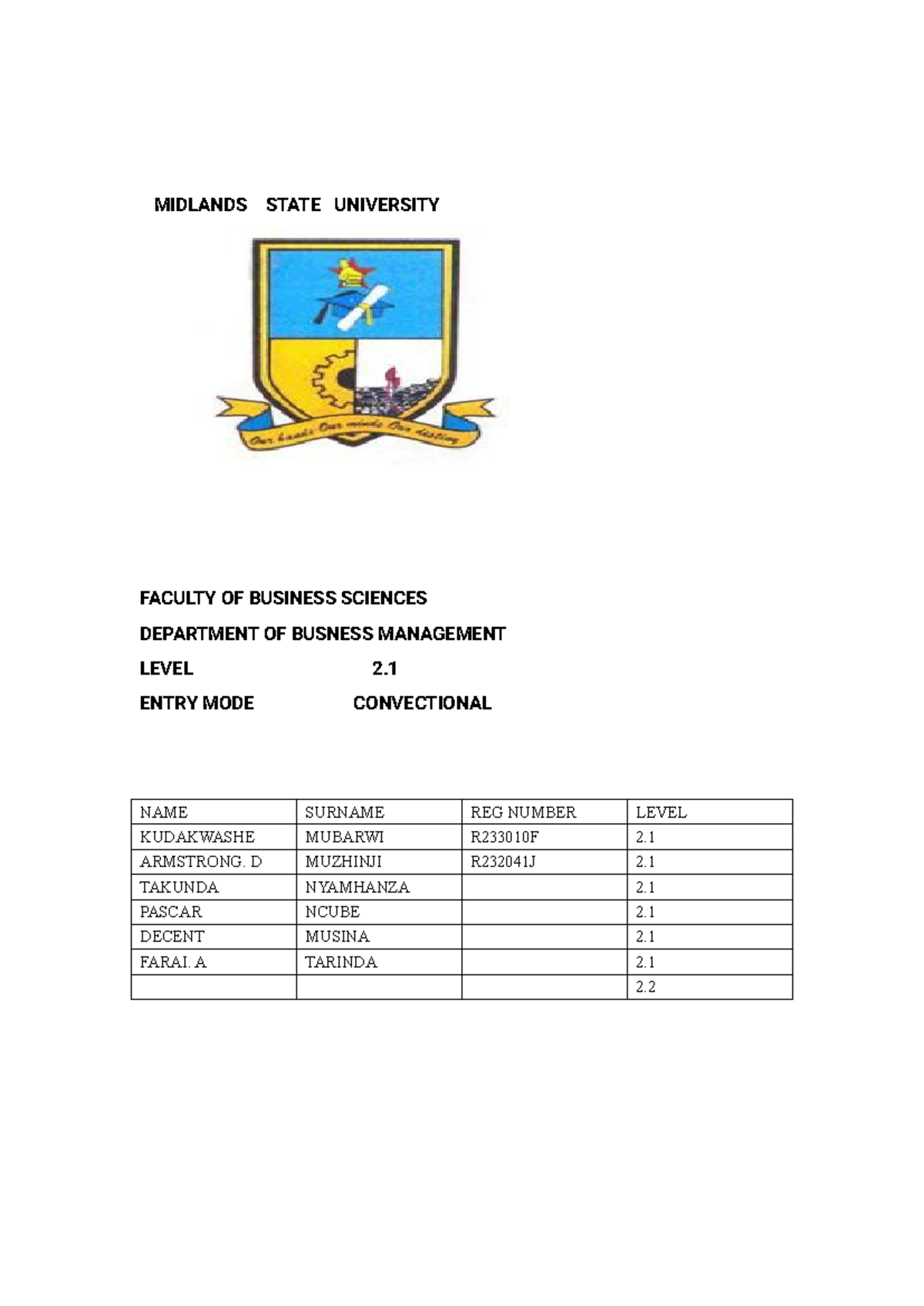 Kuda group assignment - Passed - MIDLANDS STATE UNIVERSITY FACULTY OF ...