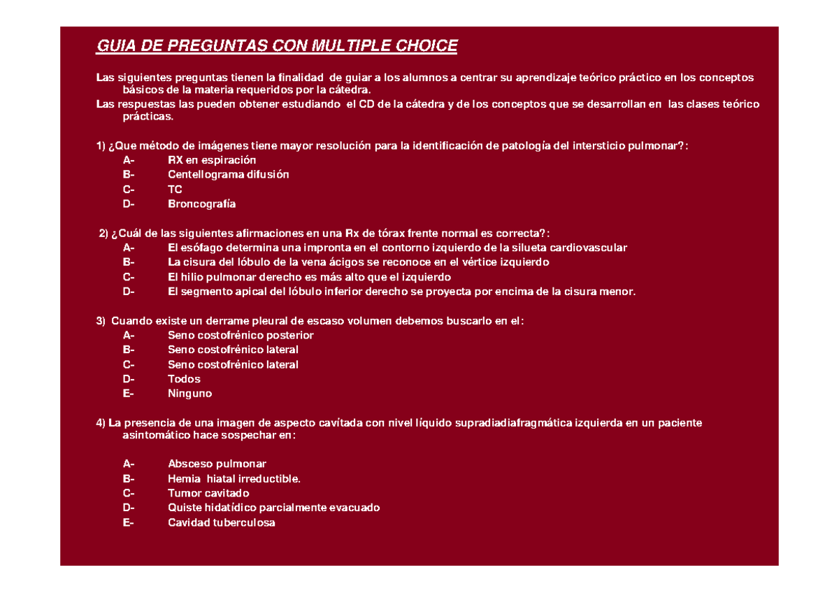 Cuestionario - GUIA DE PREGUNTAS CON MULTIPLE CHOICE Las siguientes ...
