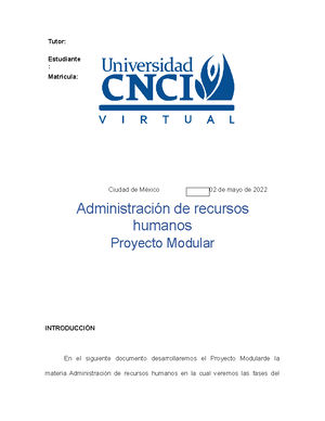 Administración de recursos humanos proyecto modular - Universidad CNCI virtual Licenciatura en ...
