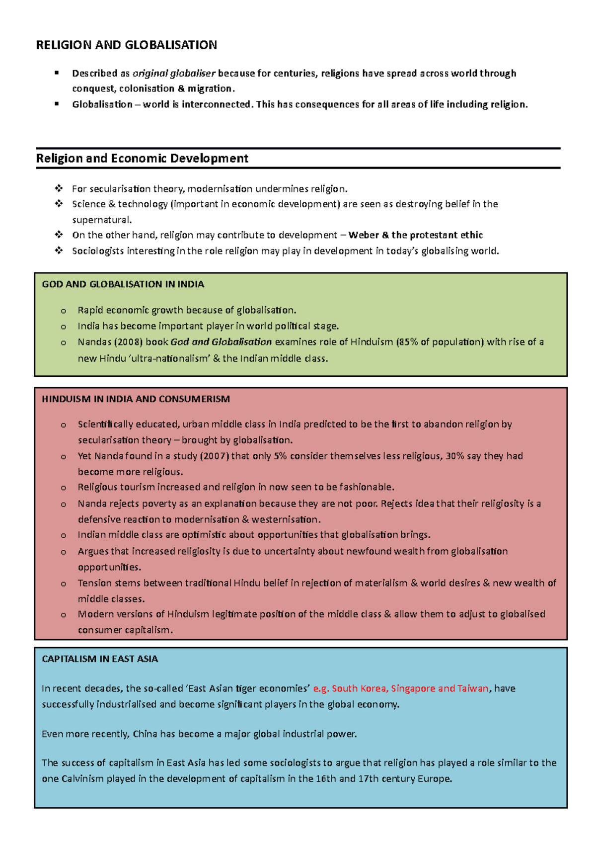 Religion AND Globalisation Summary - RELIGION AND GLOBALISATION ...