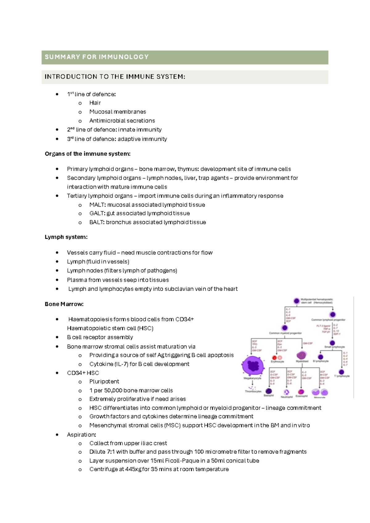 Summary for Immunology - SUMMARY FOR IMMUNOLOGY INTRODUCTION TO THE ...