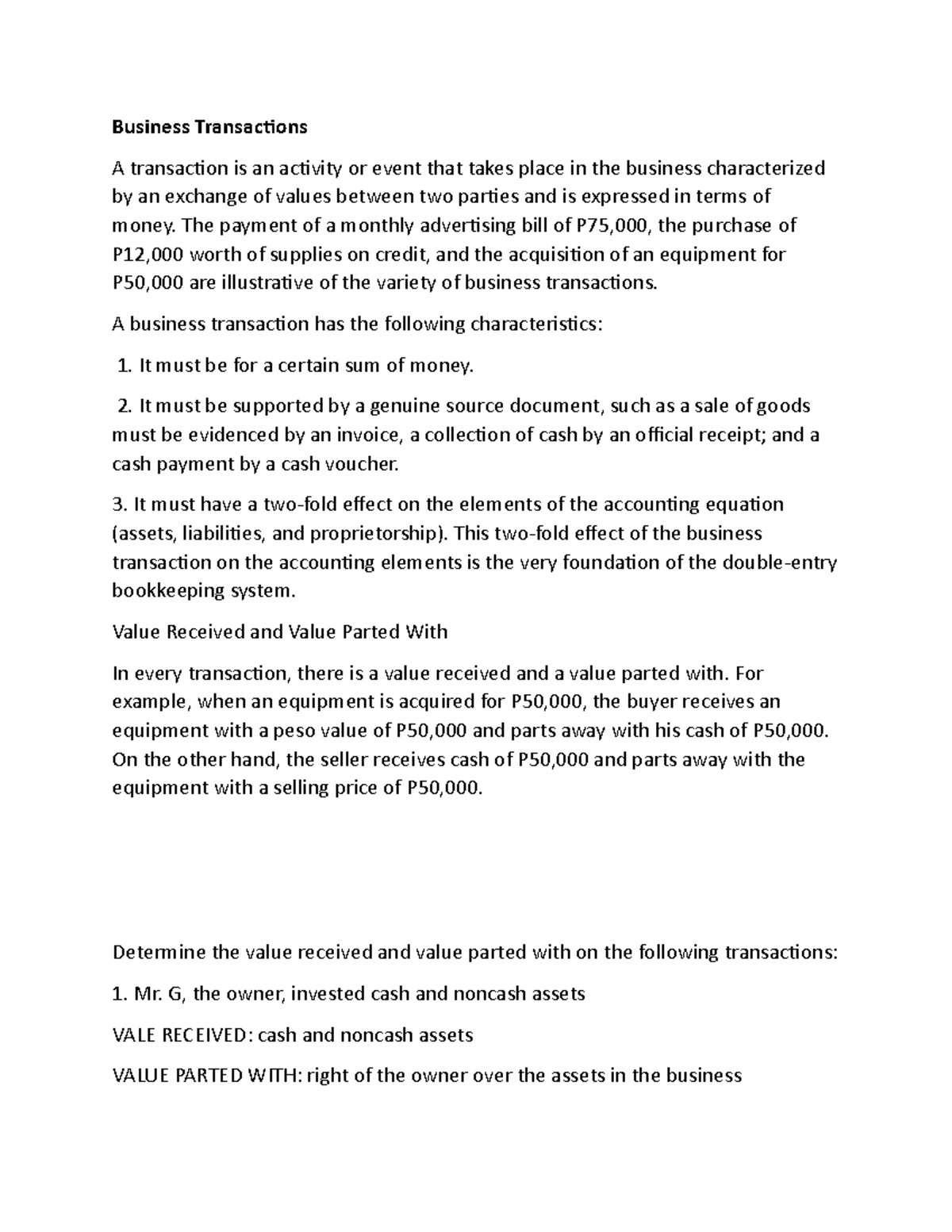 Business Transactions - The payment of a monthly advertising bill of ...