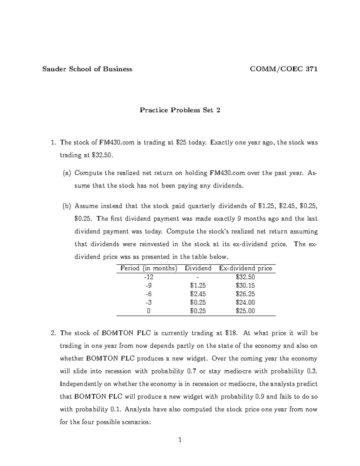PPS2 - practice problems that will help ace the final - Sauder School ...