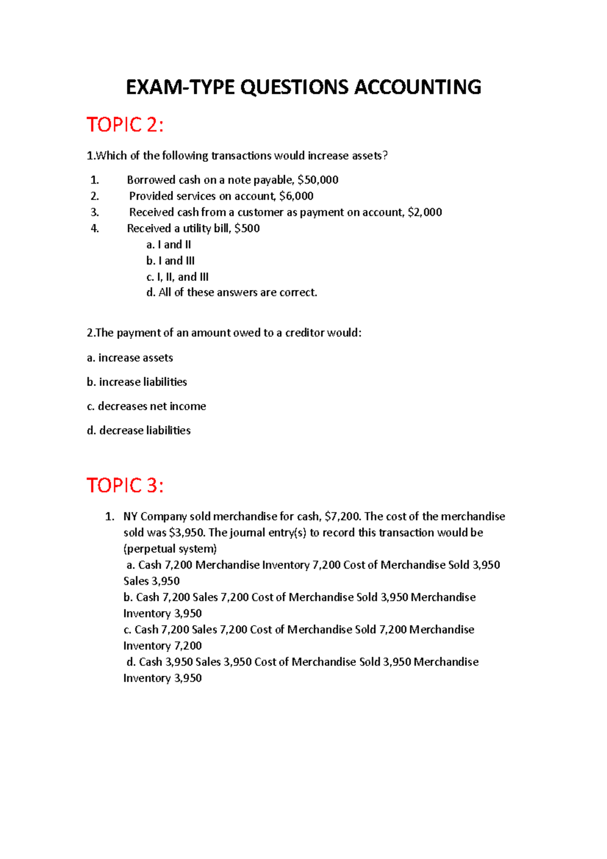 EXAM-TYPE Questions Accounting - EXAM-TYPE QUESTIONS ACCOUNTING TOPIC 2 ...