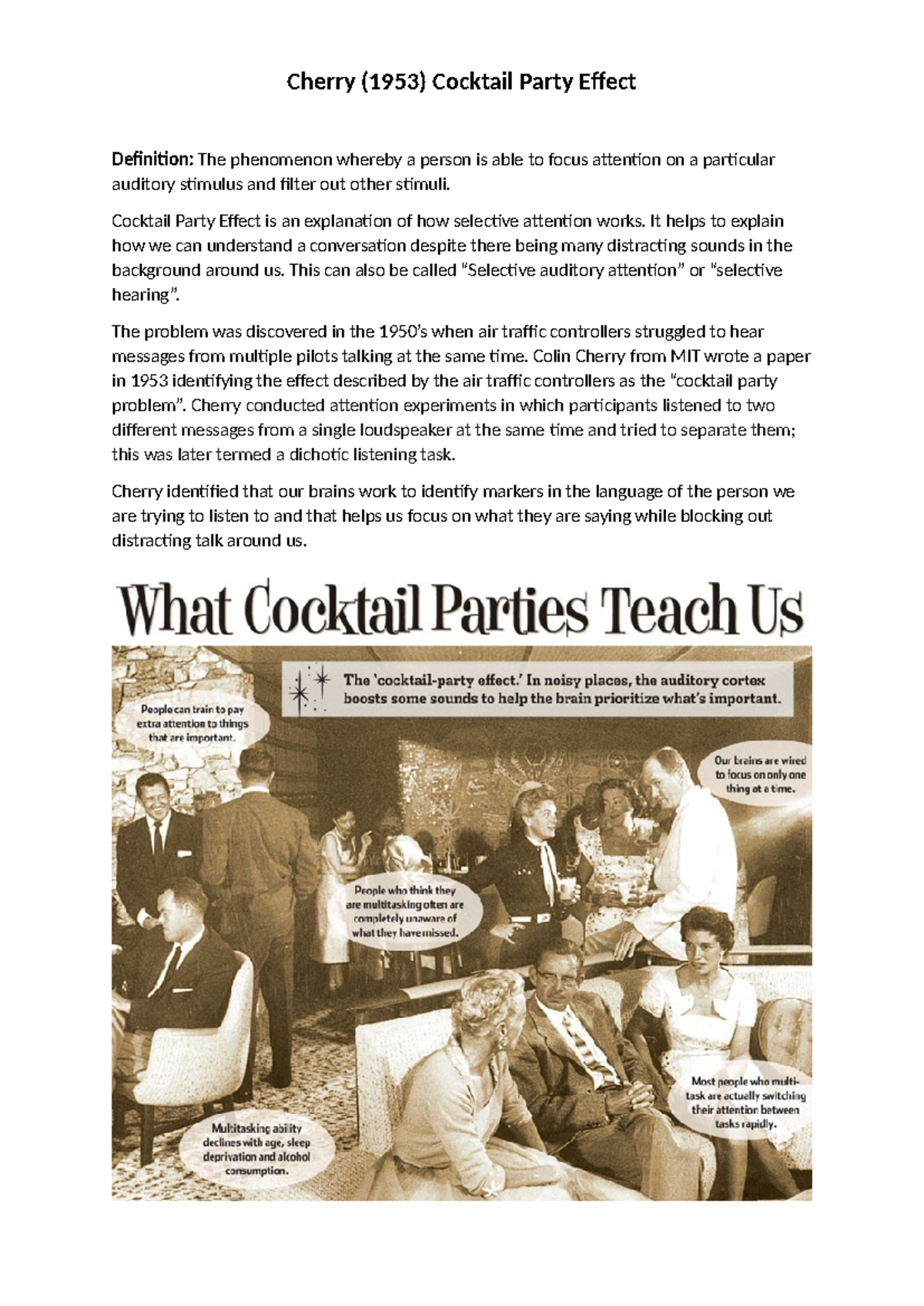 Cocktail Party Effect Info Sheet - Cherry (1953) Cocktail Party Effect ...