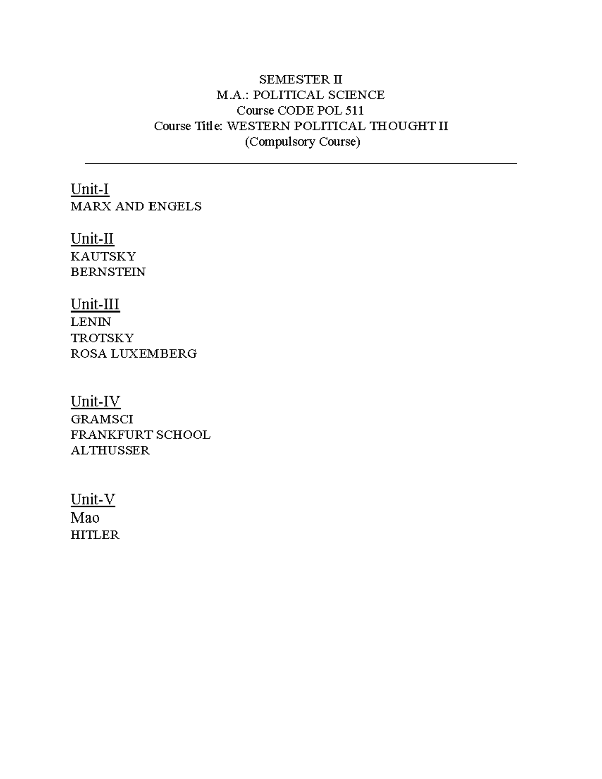 MA Semester II Syllabus - SEMESTER II M.: POLITICAL SCIENCE Course CODE ...