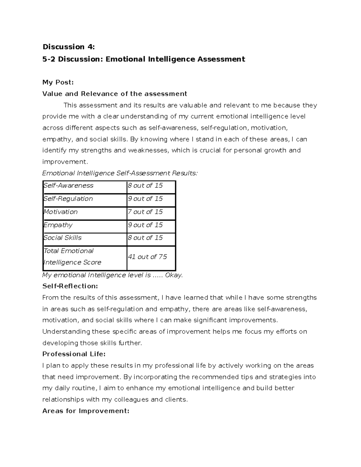 5-2 Discussion - Emotional Intelligence Assessment - Discussion 4: 5-2 ...