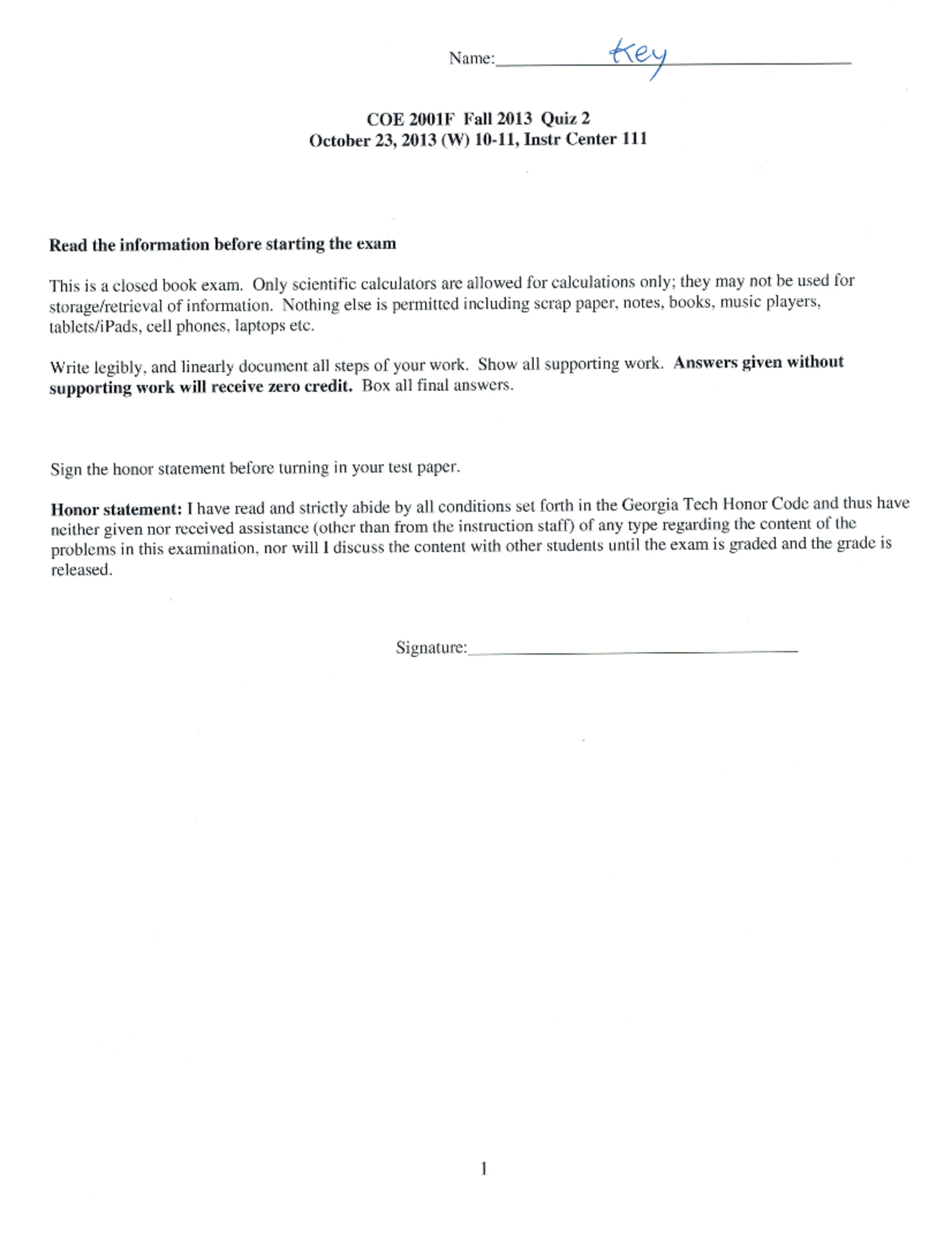 2+COE+2001 F+Quiz2+Key+ Fall+2013 - COE 2001 - Studocu