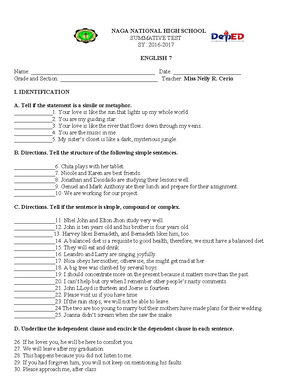 Tos english 7 - LECTURE - NAGA NATIONAL HIGH SCHOOL FOURTH PERIODICAL ...