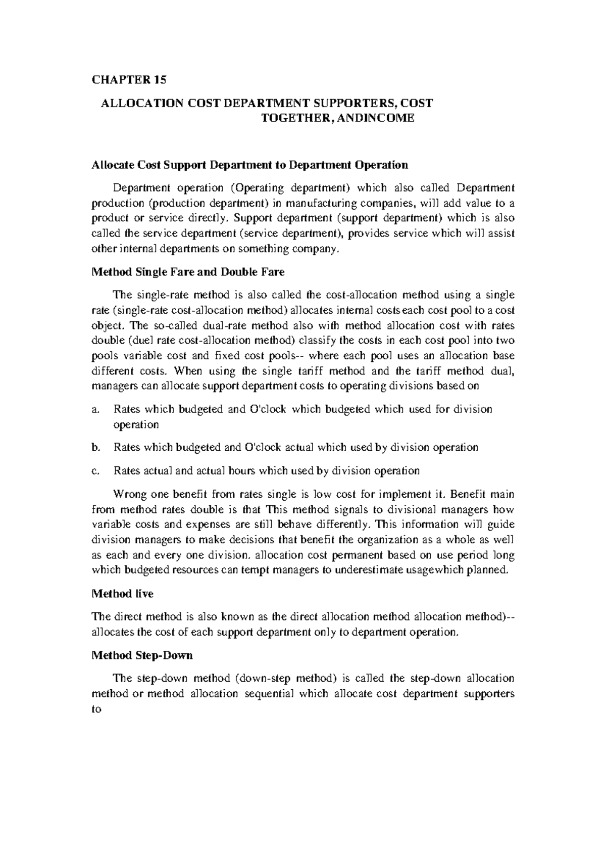 Department operation - Resume Accounting - CHAPTER 15 ALLOCATION COST ...