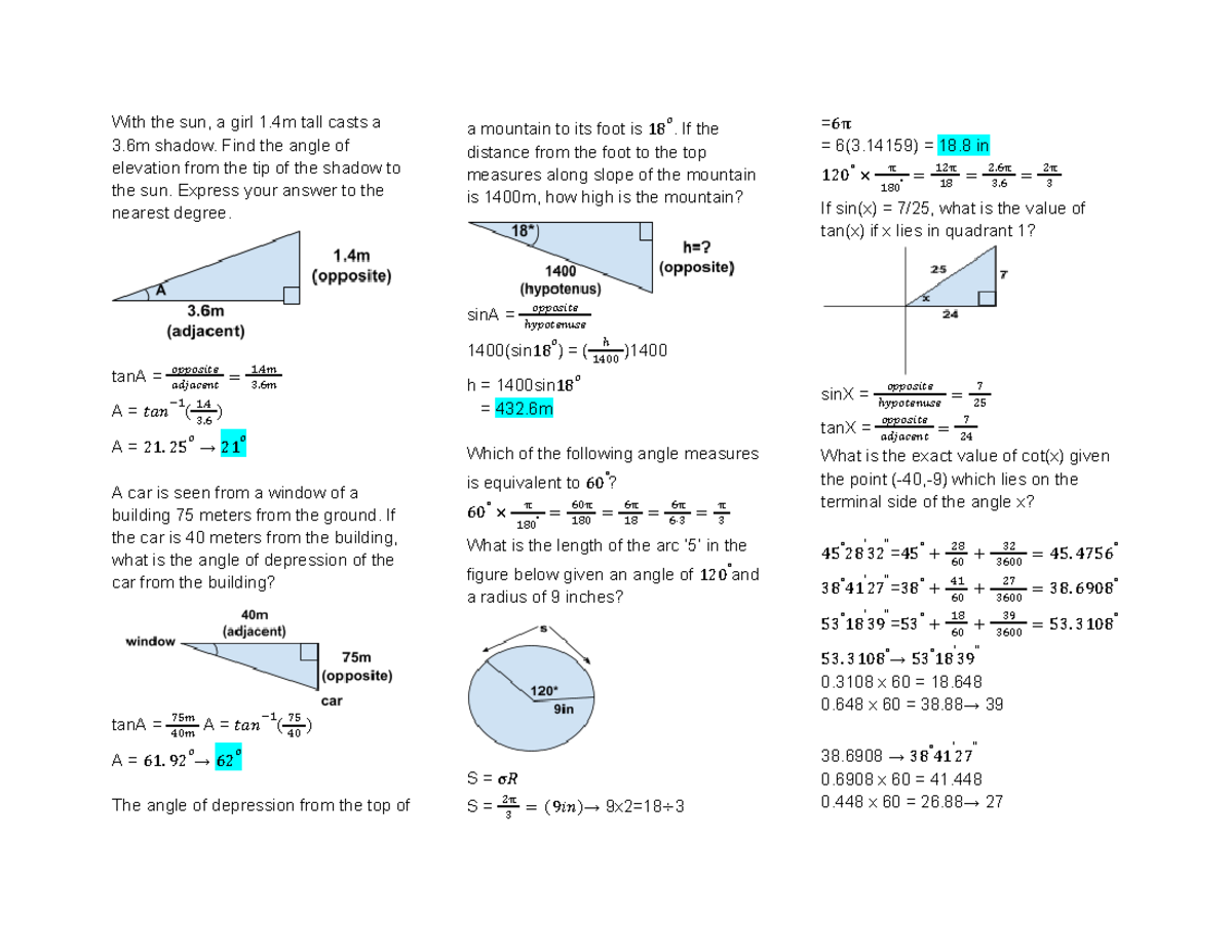 Trigonometry - With the sun, a girl 1 tall casts a 3 shadow. Find the ...