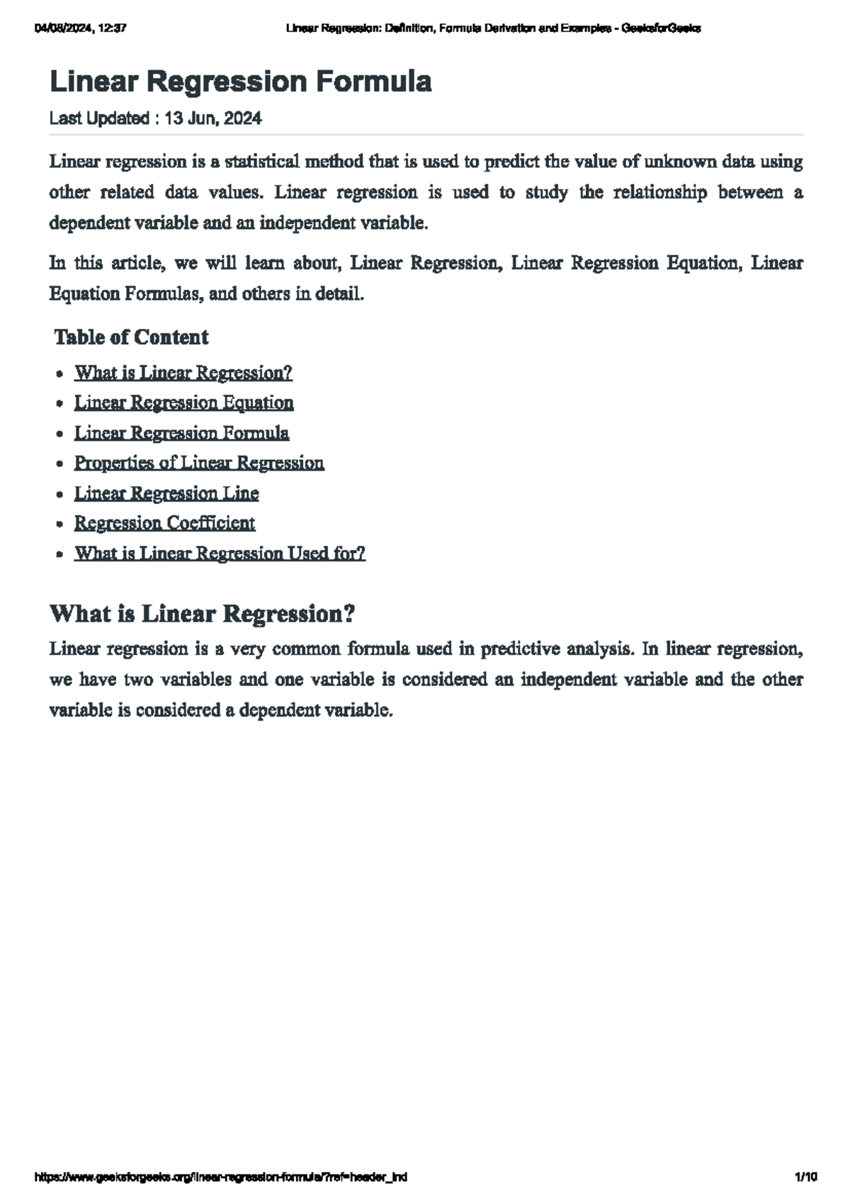 Linear Regression - as per - 12:37 Linear Regression: Definition, Formula Derivation and ...