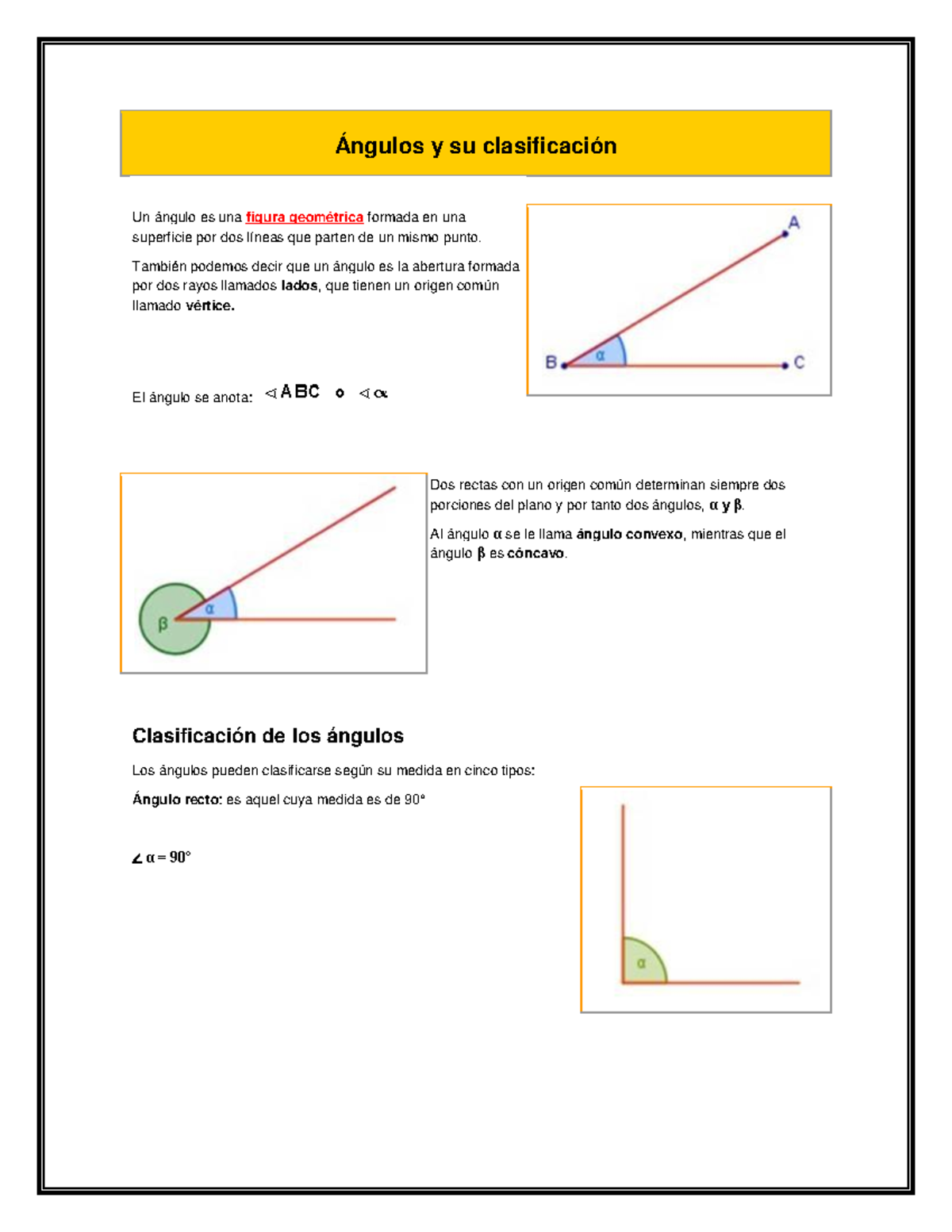 Angulos - definiciones basicas - Ángulos y su clasificación Un ángulo ...