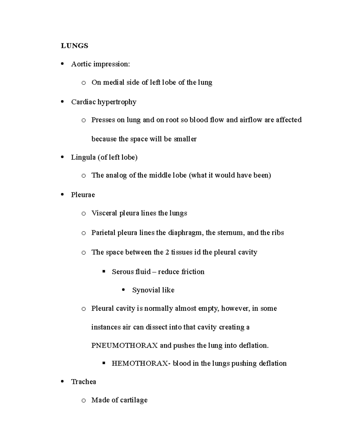 Lung notes - LUNGS Aortic impression: o On medial side of left lobe of ...