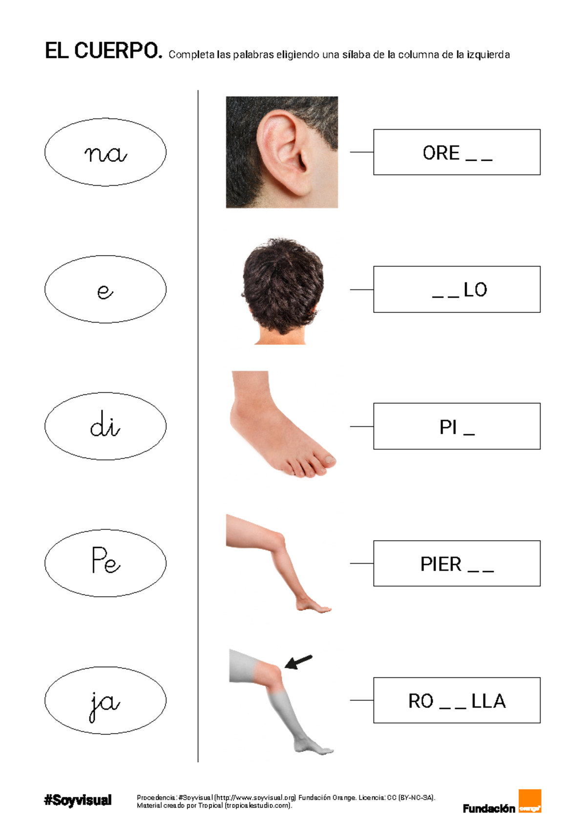 Completar palabras - partes del cuerpo - Procedencia: #Soyvisual ...