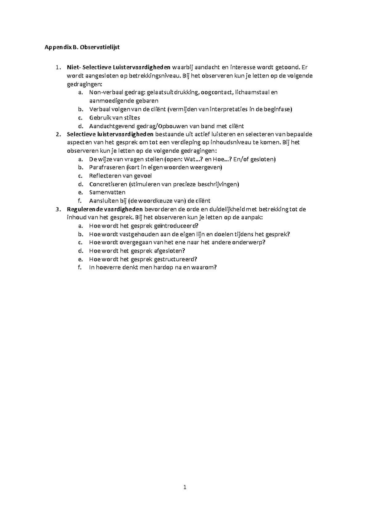 Appendix B. observatielijst - 1 Appendix B. Observatielijst 1. Niet ...