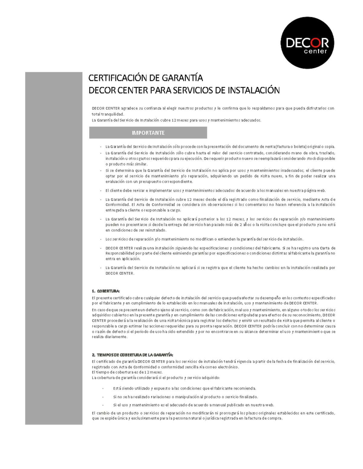 Garantia DEL Servicio DE Instalacion VS1 Junio 2019 - CERTIFICACI”N DE ...