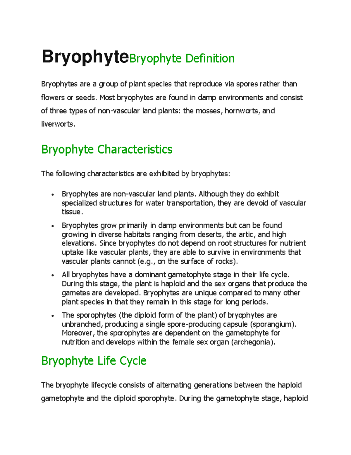 Bryophyte Bryophyte Definition - BryophyteBryophyte Definition ...