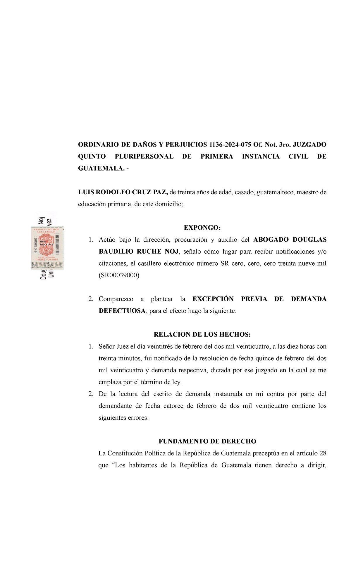 Planteamiento de Excepciones Douglas RUCH - ORDINARIO DE DAÑOS Y ...